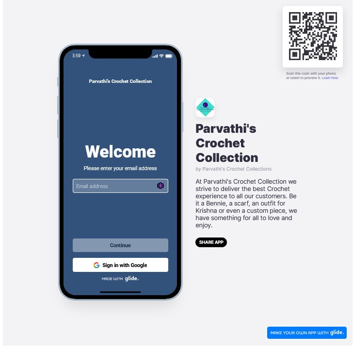 App built for parvathi's crochet Collection